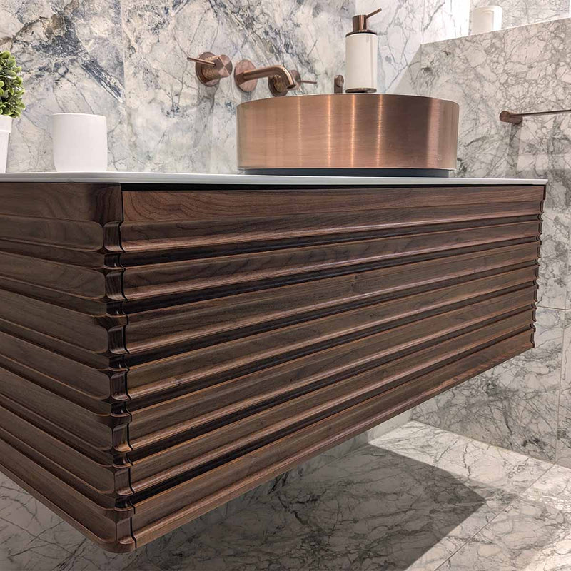 Gothenburg Walnut 1000 Wall Hung Vanity Unit With Solid Surface Workto ...