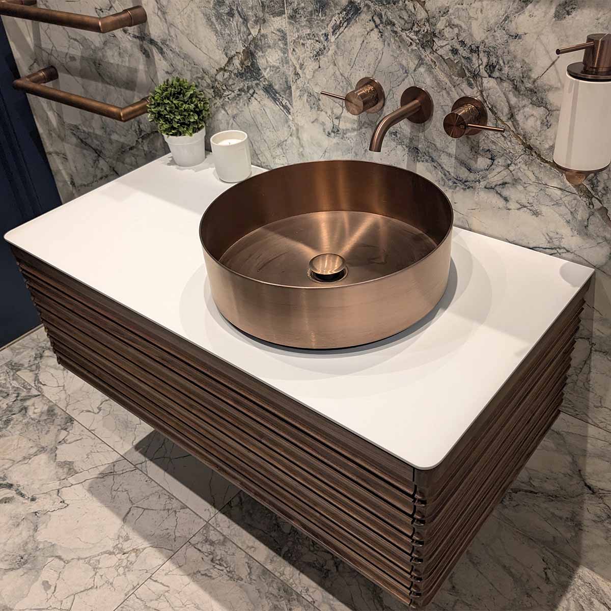 Gothenburg Walnut 1000 Wall Hung Vanity Unit With Solid Surface Workto ...