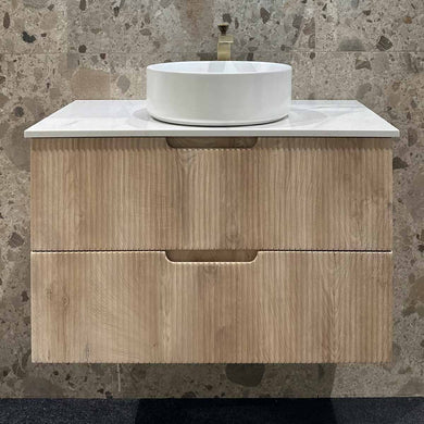 Granlusso™ Opus Oak Fluted Wall Mounted Vanity Unit With Carrara Marbl ...