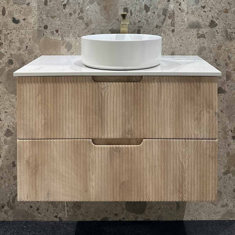 Granlusso Opus Oak Fluted Wall Mounted Vanity Unit With Marble Effect ...