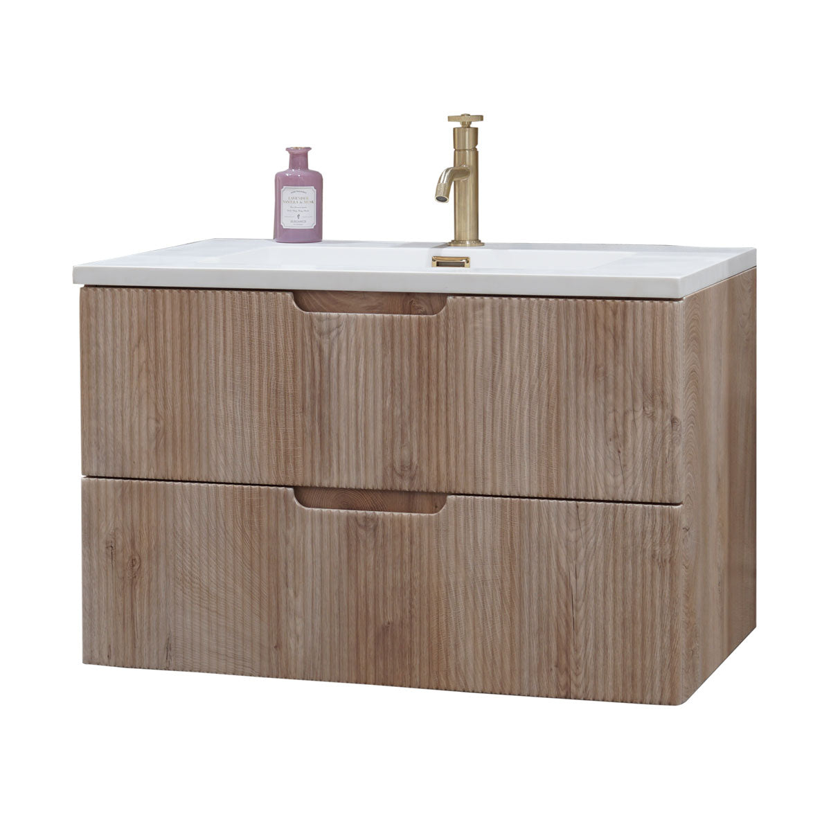Granlusso™ Opus Oak Fluted Wall Mounted Vanity Unit With Solid Surface ...