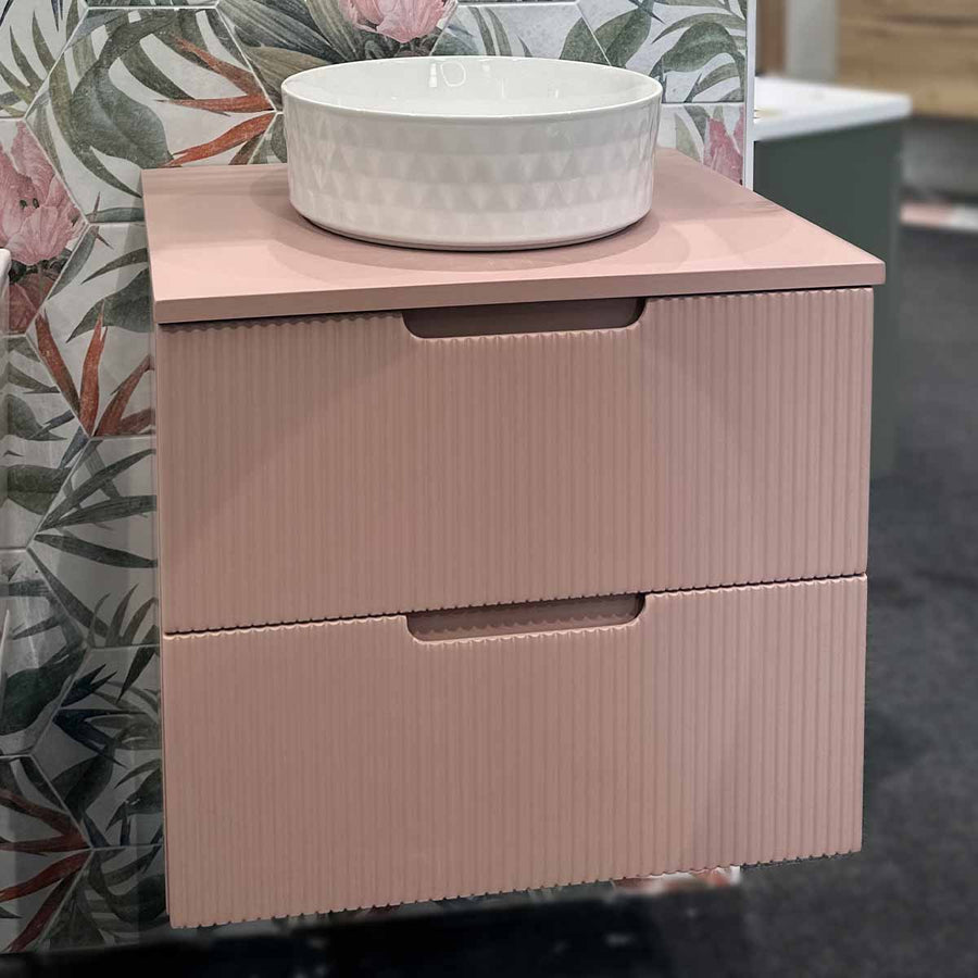 Granlusso™ Opus Pink Fluted Wall Mounted Vanity Unit With Worktop ...