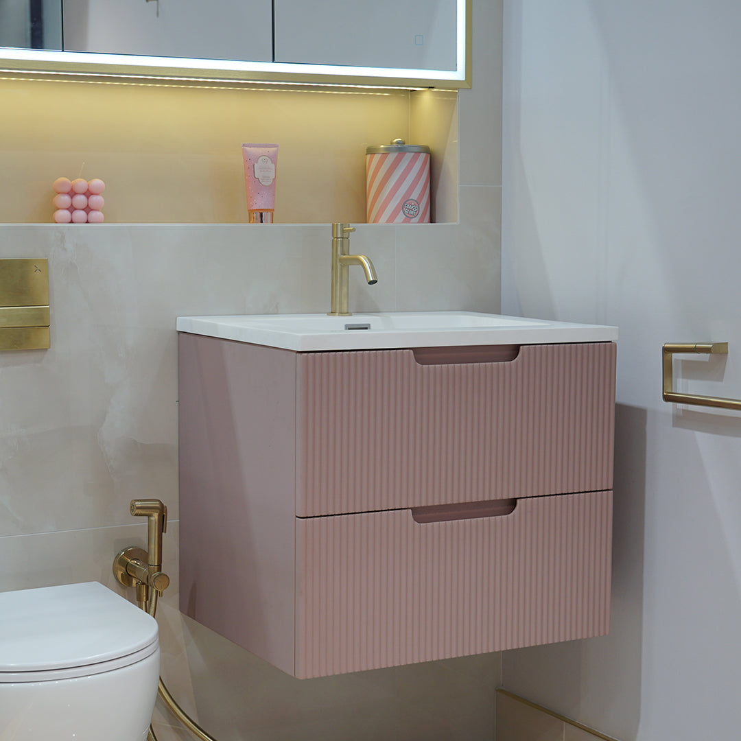 Granlusso™ Opus Pink Fluted Wall Mounted Vanity Unit With Solid Surfac ...