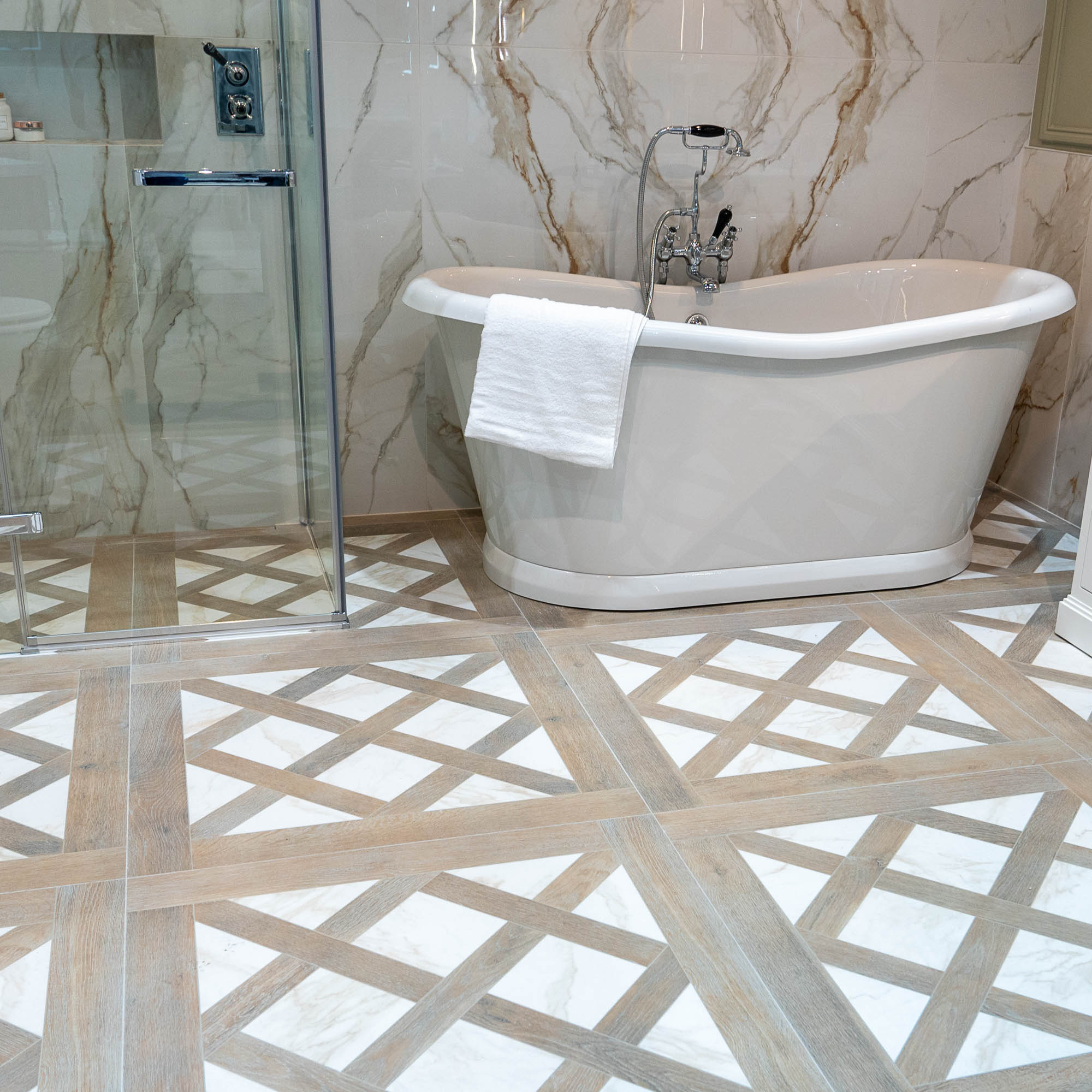 Björn Mocha Gold Wood Effect Porcelain Tile 90x90cm Matt | Deluxe Bathrooms