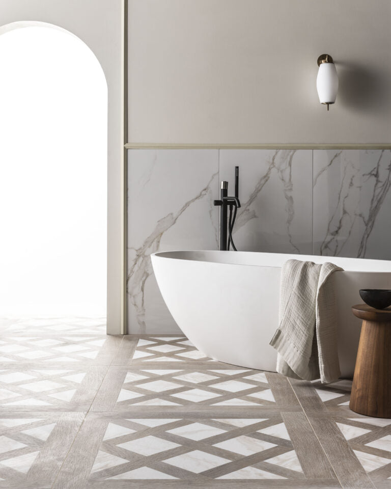 Björn Mocha Gold Wood Effect Porcelain Tile 90x90cm Matt | Deluxe Bathrooms