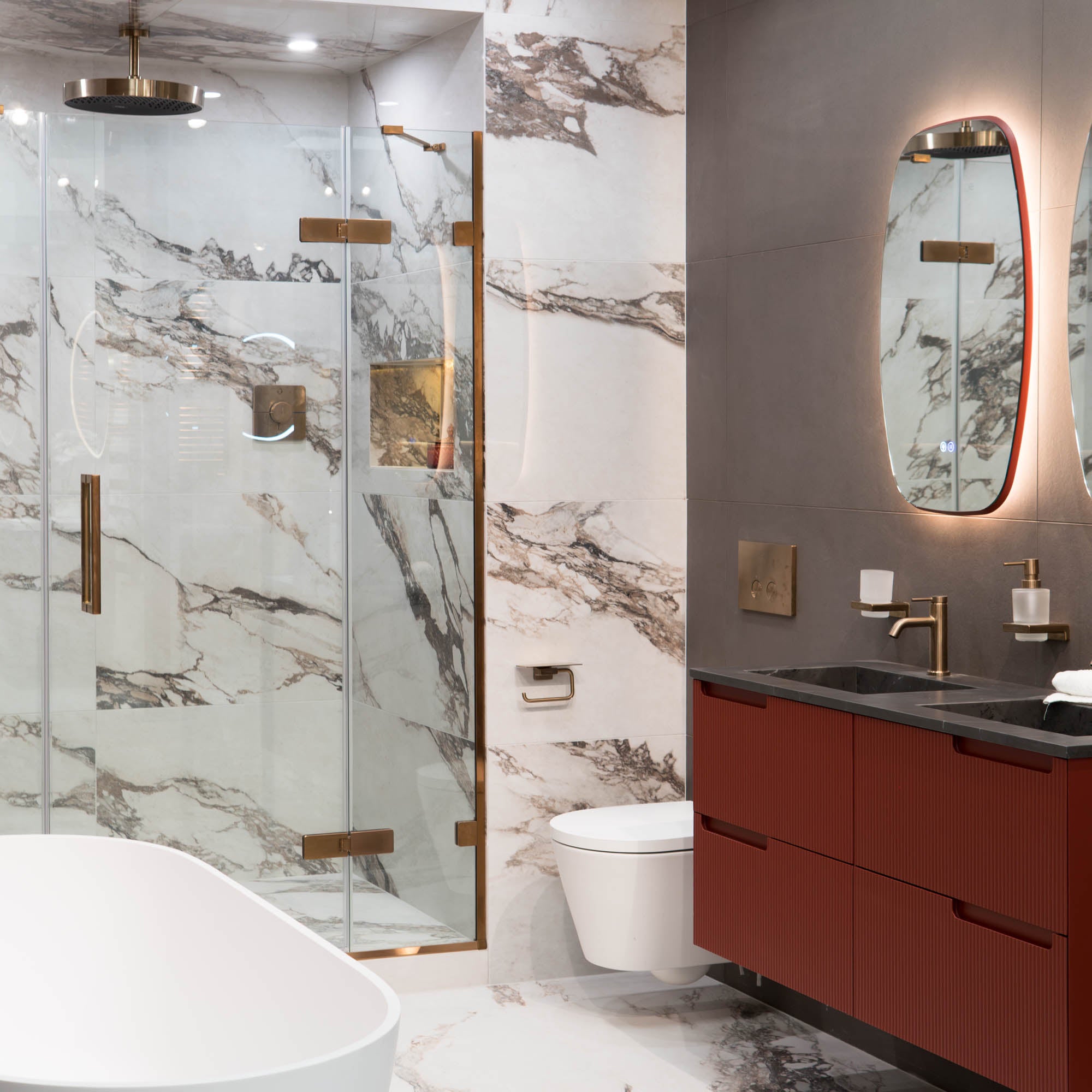 Charm Experience Calacatta Pink Marble Effect Porcelain Tile 60x120cm ...