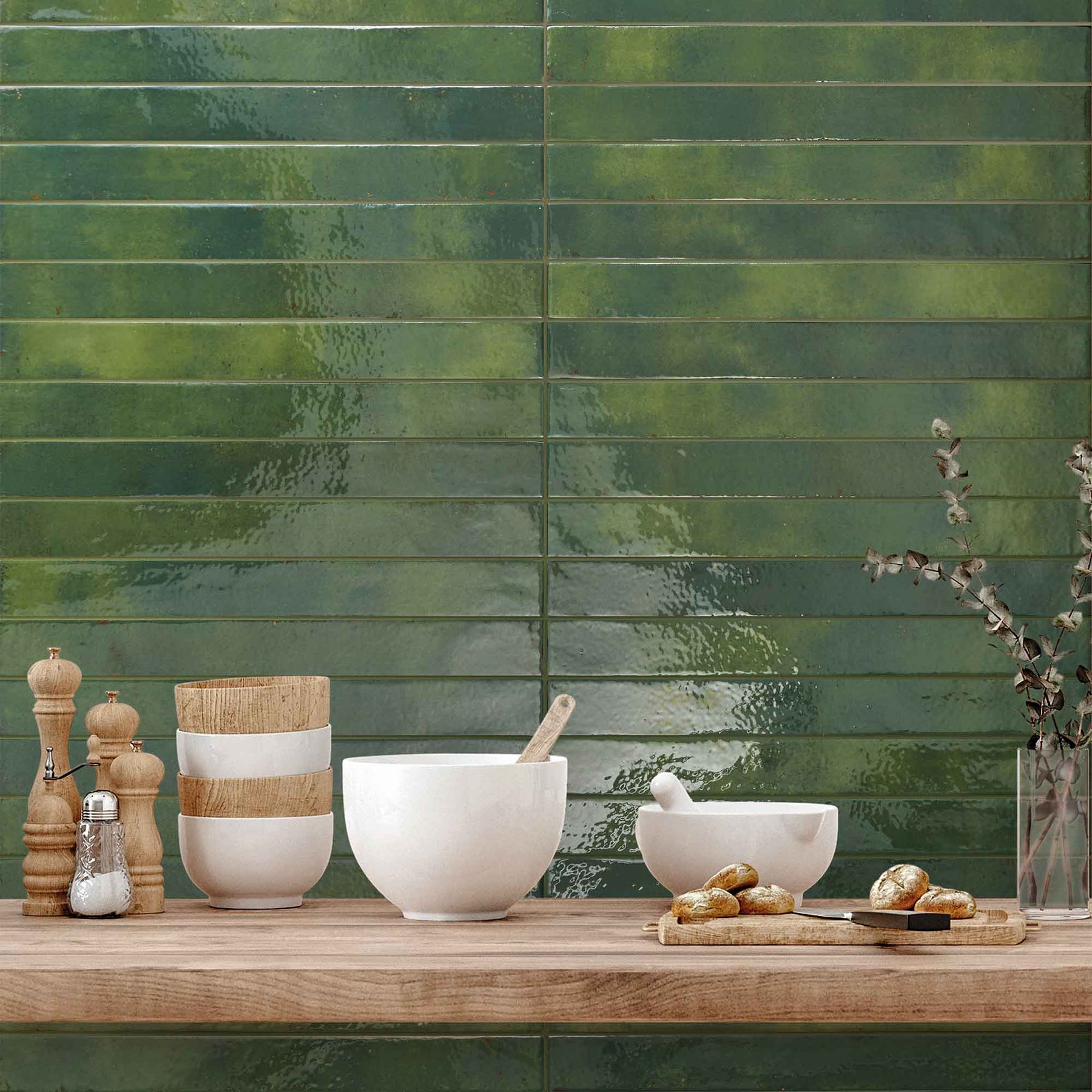 Arizona Green Porcelain Tile 4.8x45cm Gloss | Deluxe Bathrooms