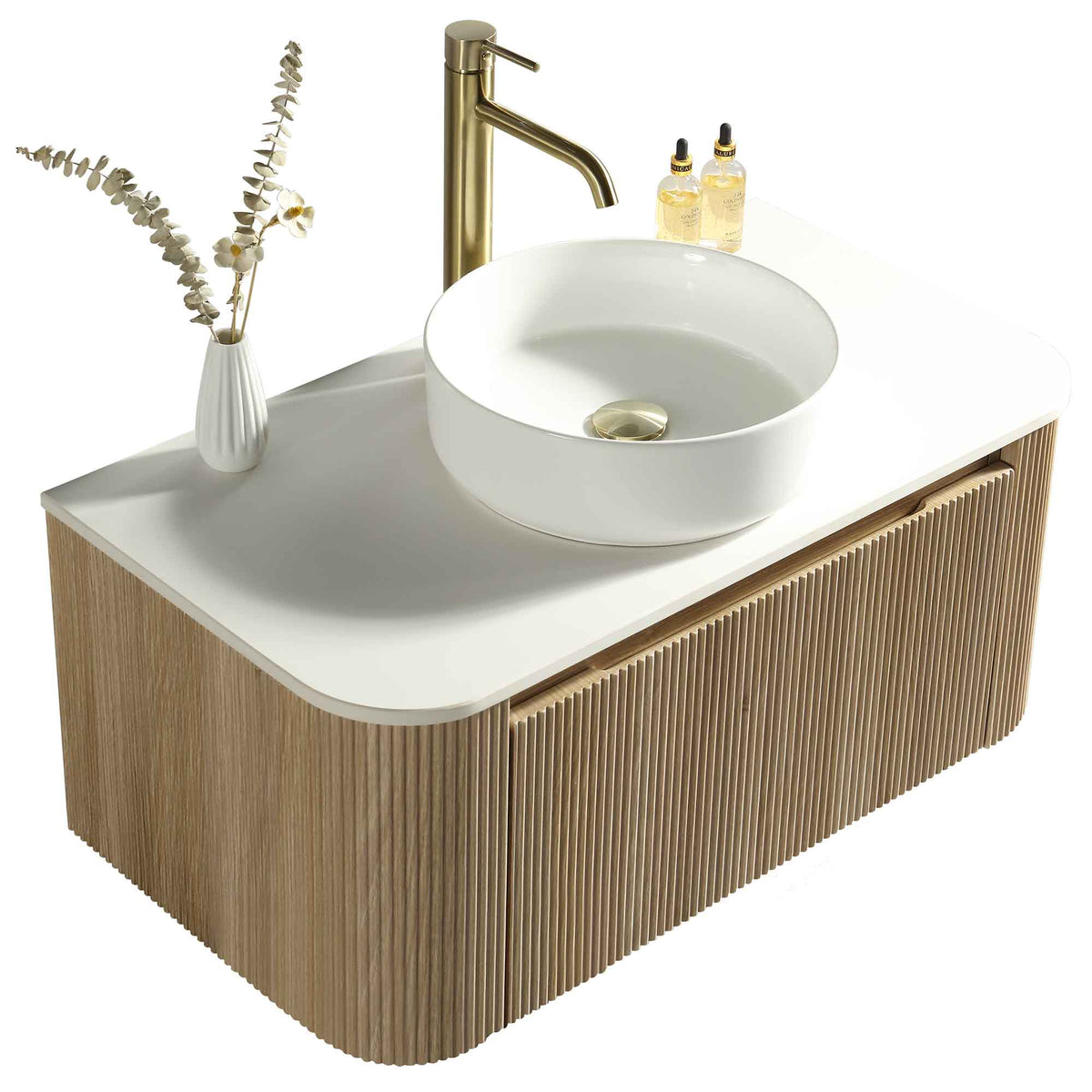 Florence Fluted 870 Curved Wall Mounted Vanity Unit With Worktop - Cou ...