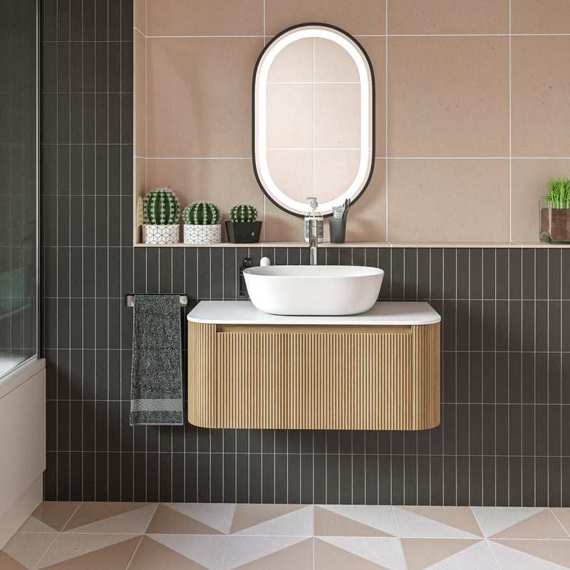 Florence Fluted 870 Curved Wall Mounted Vanity Unit With Worktop - Cou ...