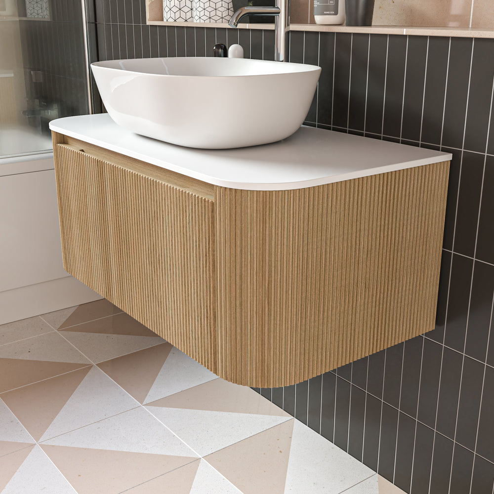 Florence Fluted 870 Curved Wall Mounted Vanity Unit With Worktop - Cou ...