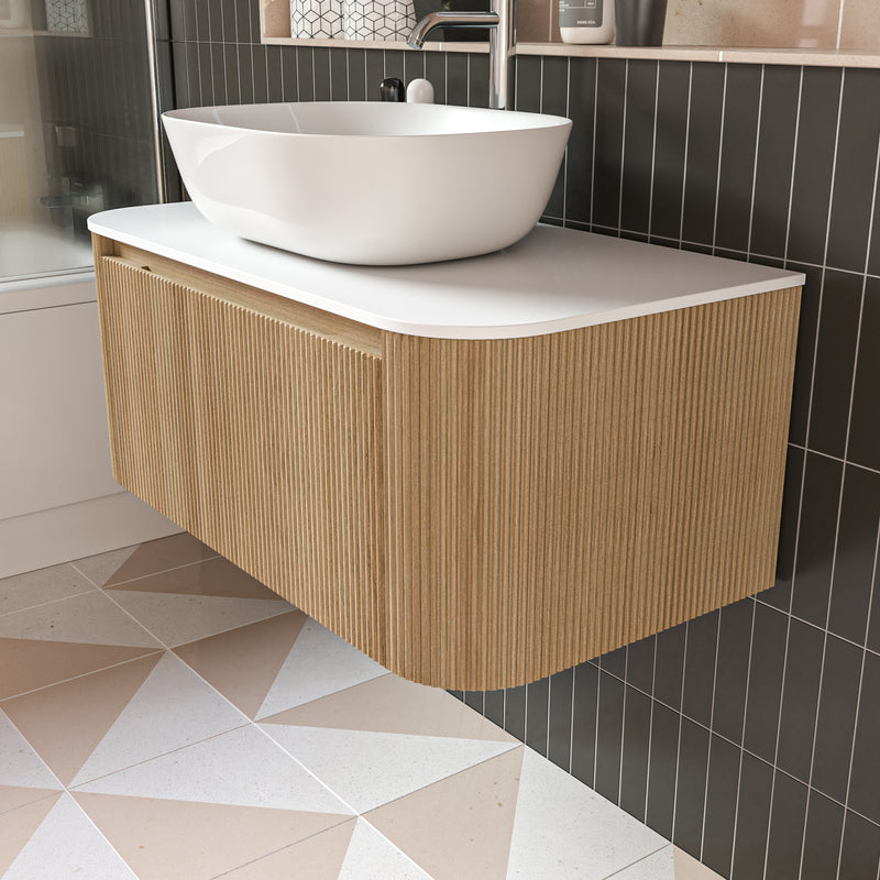 Florence Fluted 870 Curved Wall Mounted Vanity Unit With Worktop - Cou ...