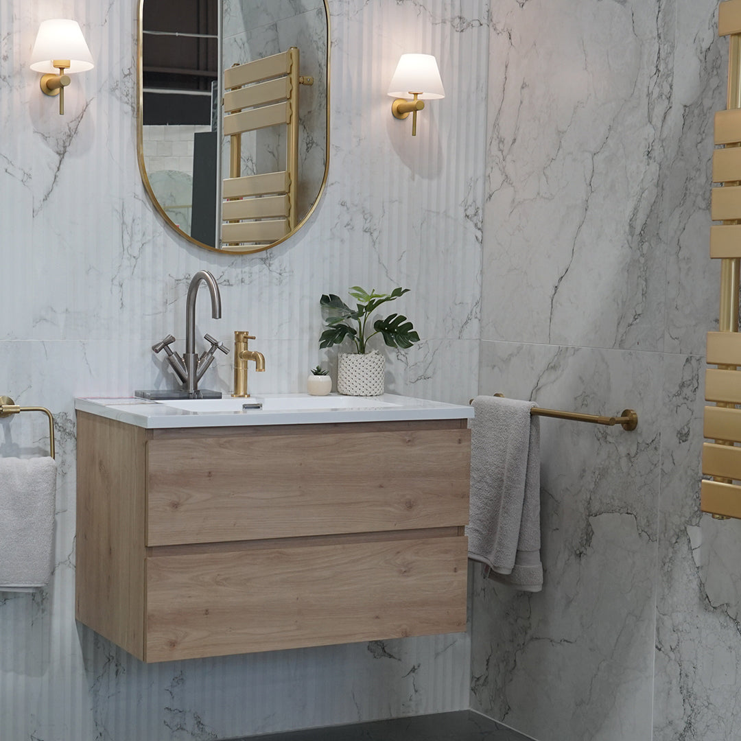 Granlusso™ Rocco Oak Wall Mounted Vanity Unit With Matt White Washbasi ...