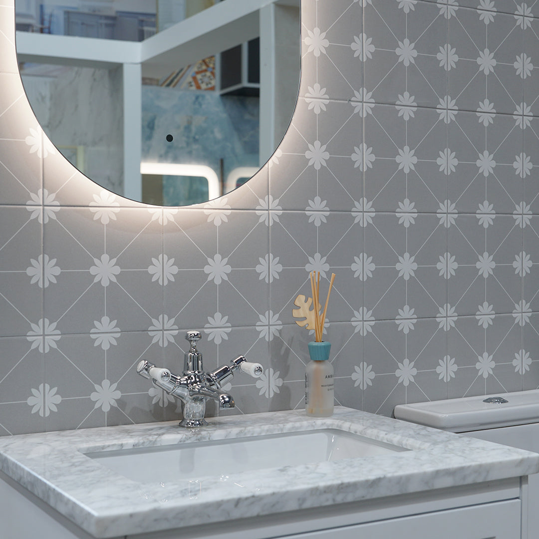 Vives Bali Tuban Gris Pattern Porcelain Tile 20x20cm Matt | Deluxe ...