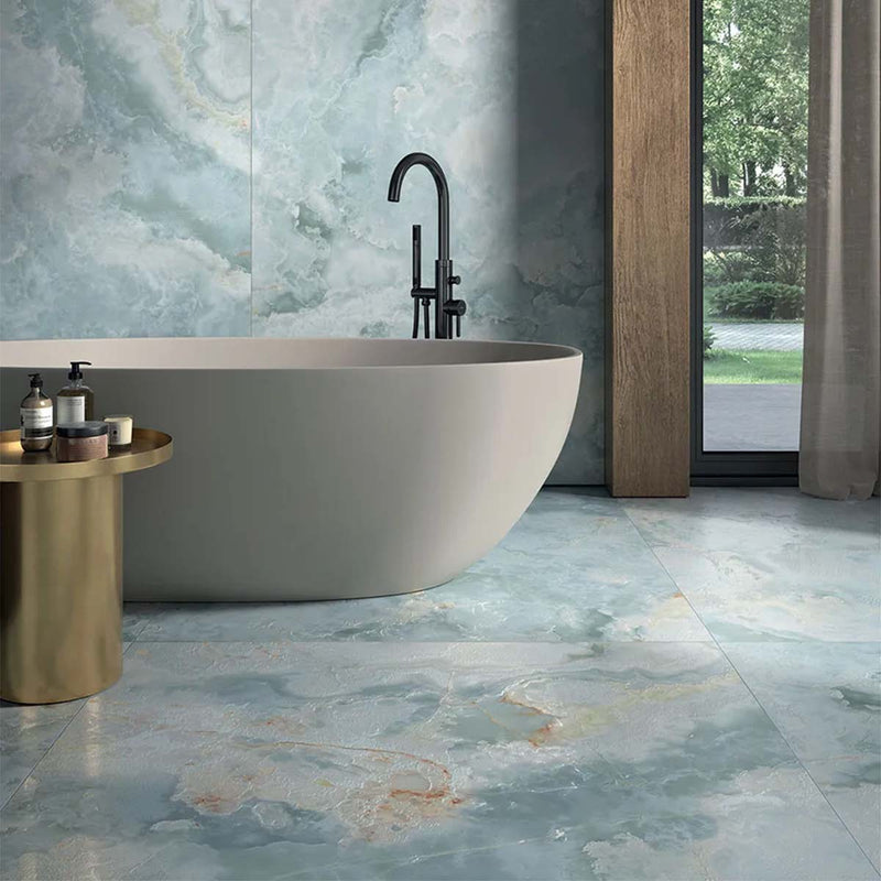 Azzura Blue Onyx Effect Porcelain Tile 60x120cm Satin Matt | Deluxe ...