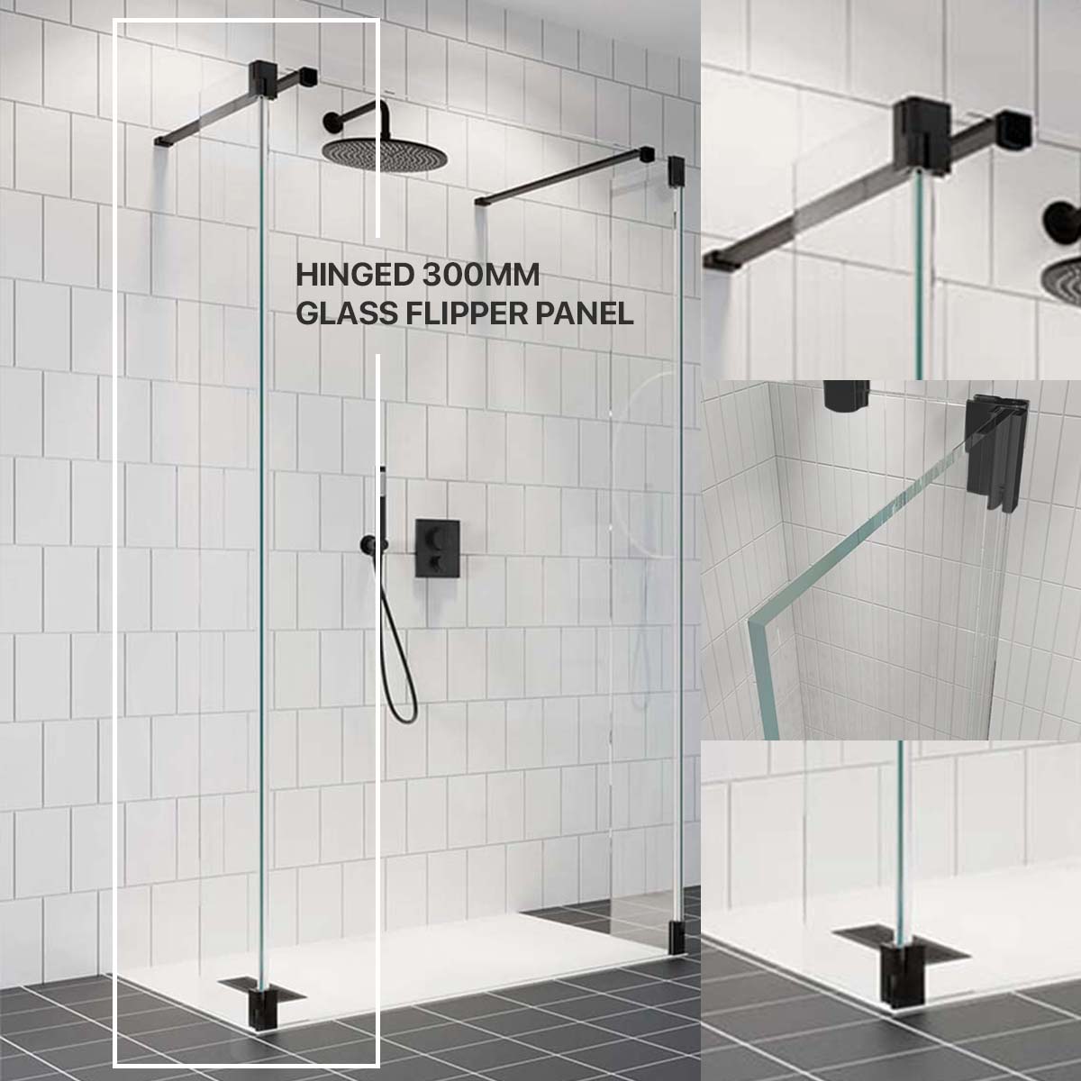 Matt Black Flipper Panel for Wetroom Screen | Deluxe Bathrooms