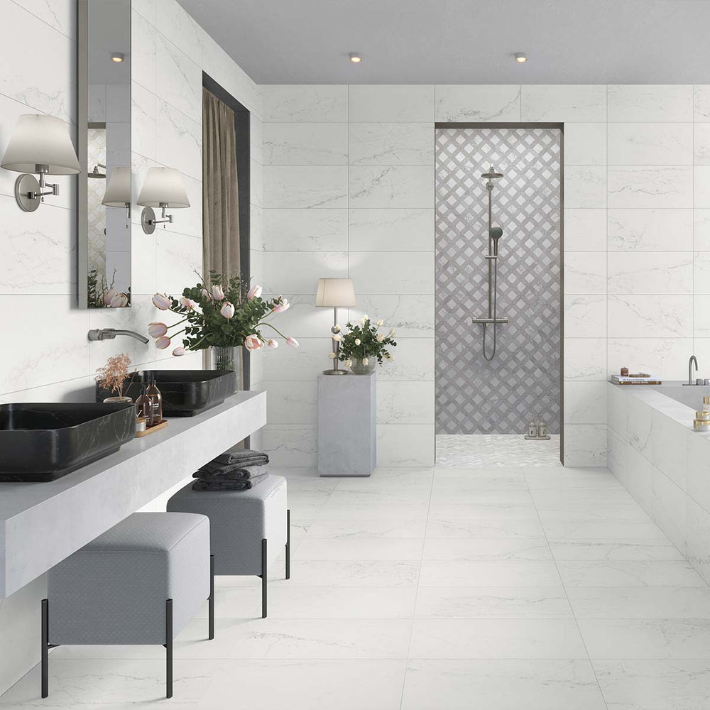 Florentina Marble Avenue White 3D Honed Porcelain Tile 60x120cm ...