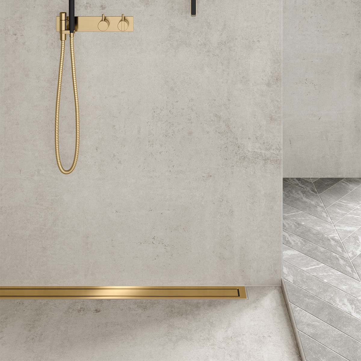 UniSlope 1K Short Linear Drain Wetroom Shower Kit - Brushed Brass ...