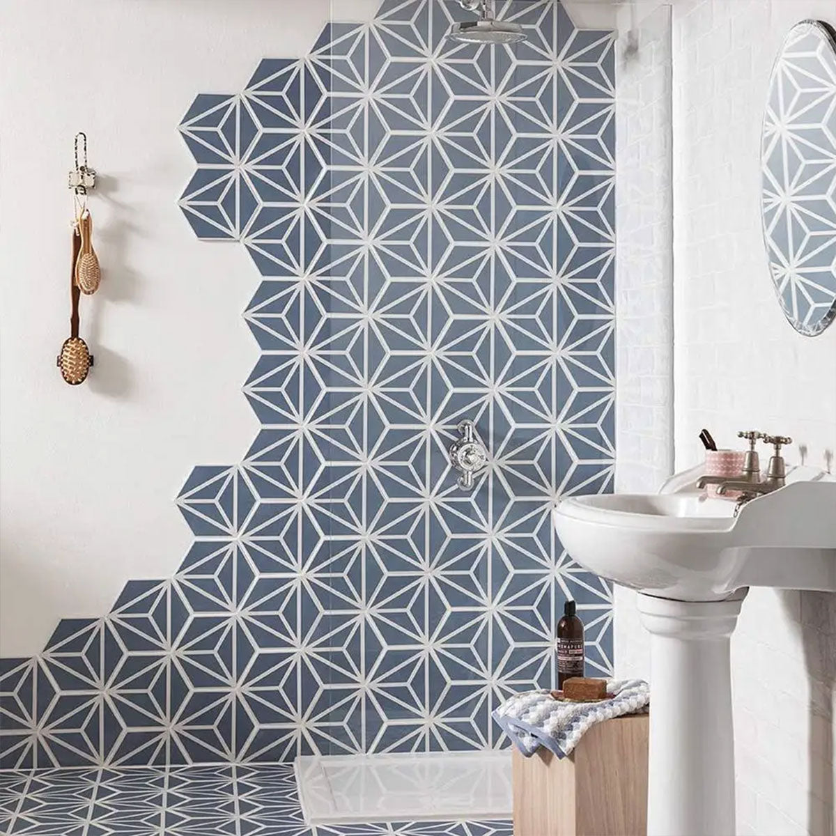 Varadero Azure Hexagonal Porcelain Tile Matt 20x23cm | Deluxe Bathrooms