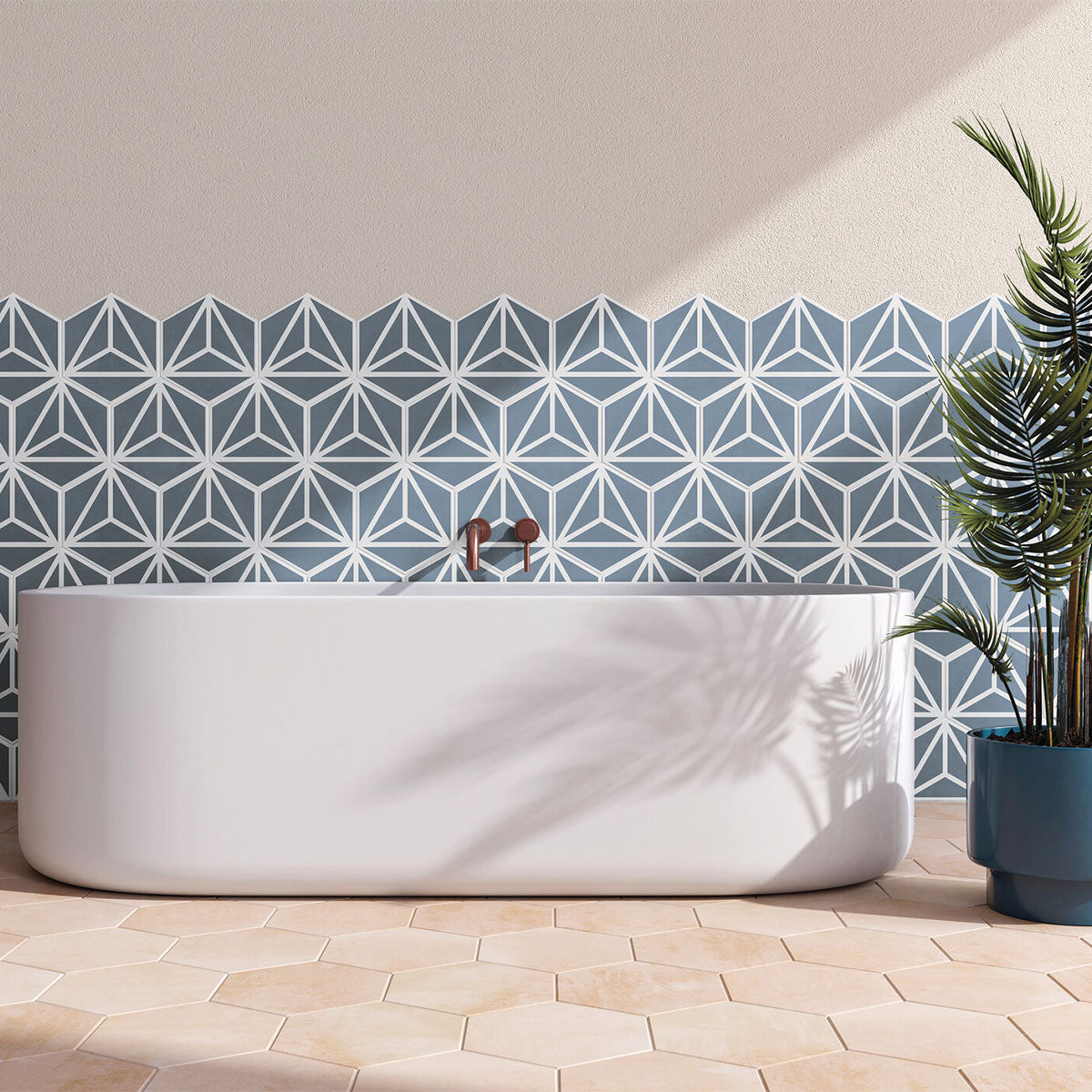 Varadero Azure Hexagonal Porcelain Tile Matt 20x23cm | Deluxe Bathrooms
