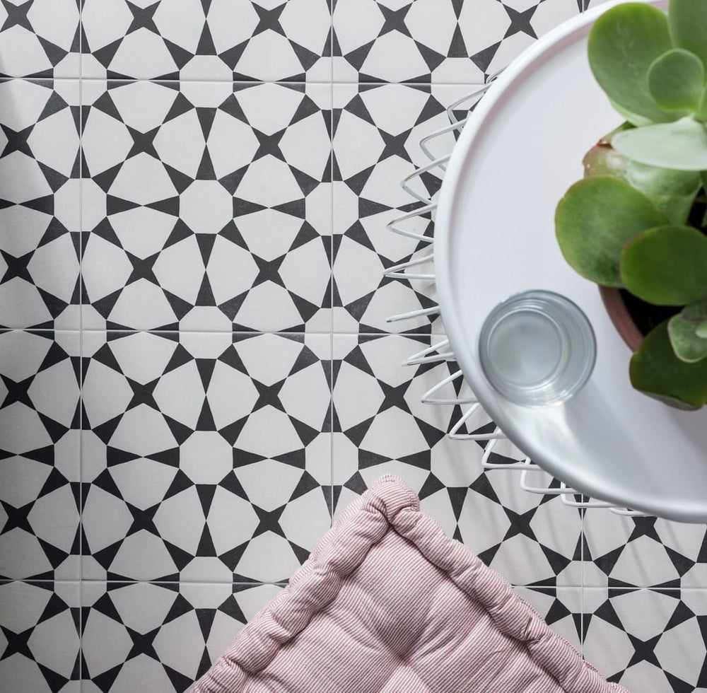 Cuban White Star Porcelain Tile 22x22cm Matt | Deluxe Bathrooms