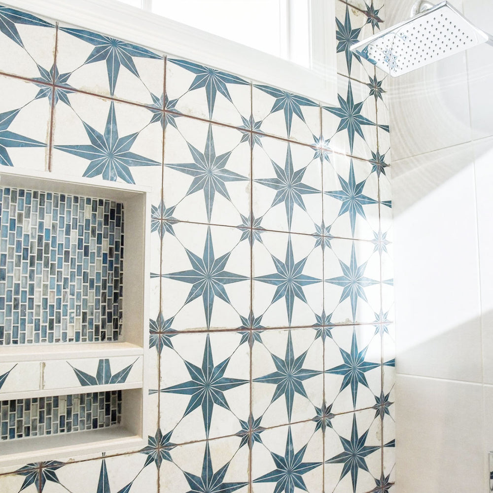 FS Star Blue Patterned Tile 45x45cm Matt | Deluxe Bathrooms