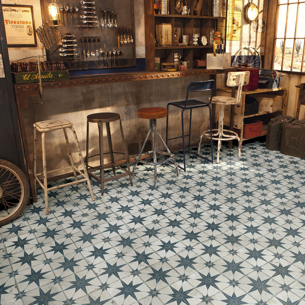 FS Star Blue Patterned Tile 45x45cm Matt | Deluxe Bathrooms
