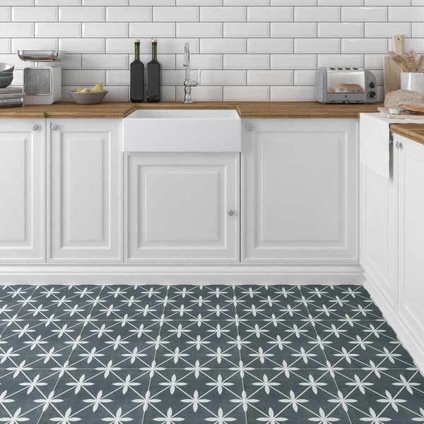 York Charcoal Patterned Porcelain Tile 33x33cm Matt