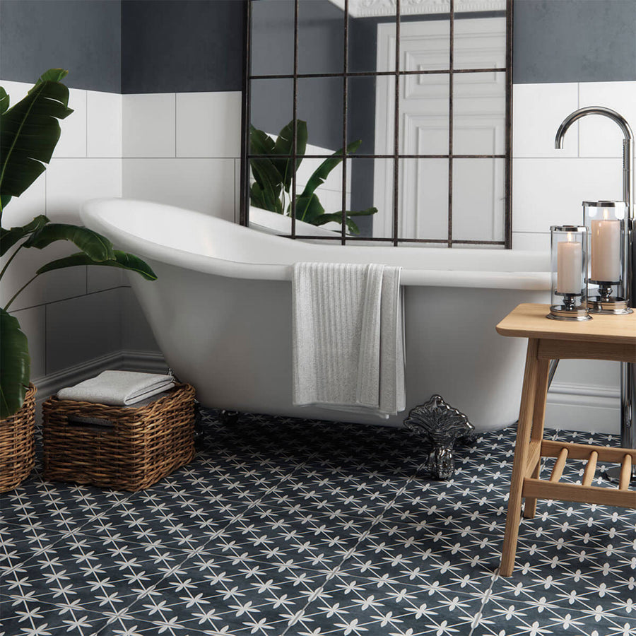 York Charcoal Patterned Porcelain Tile 33x33cm Matt | Deluxe Bathrooms