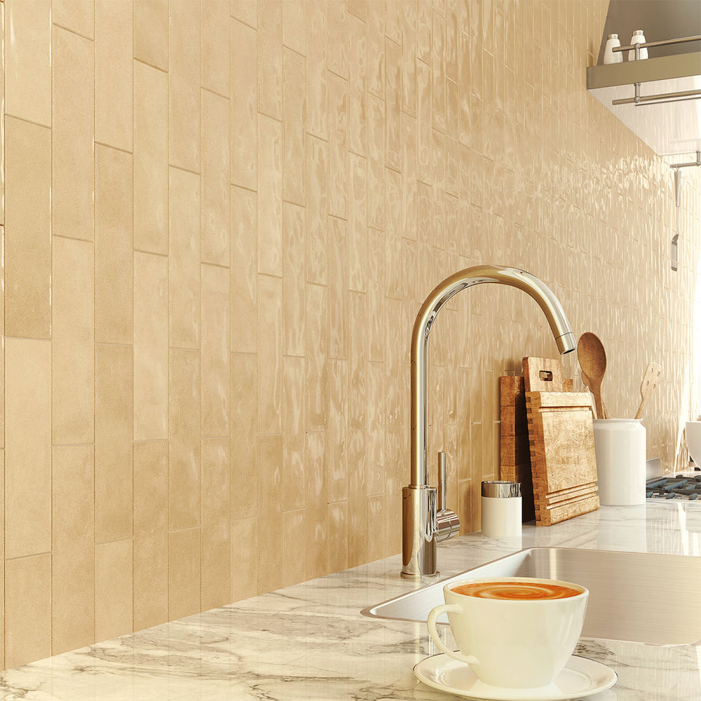 Bestile Nolita Beige Porcelain Wall Tile 6.5x20cm Glossy | Deluxe Bathrooms