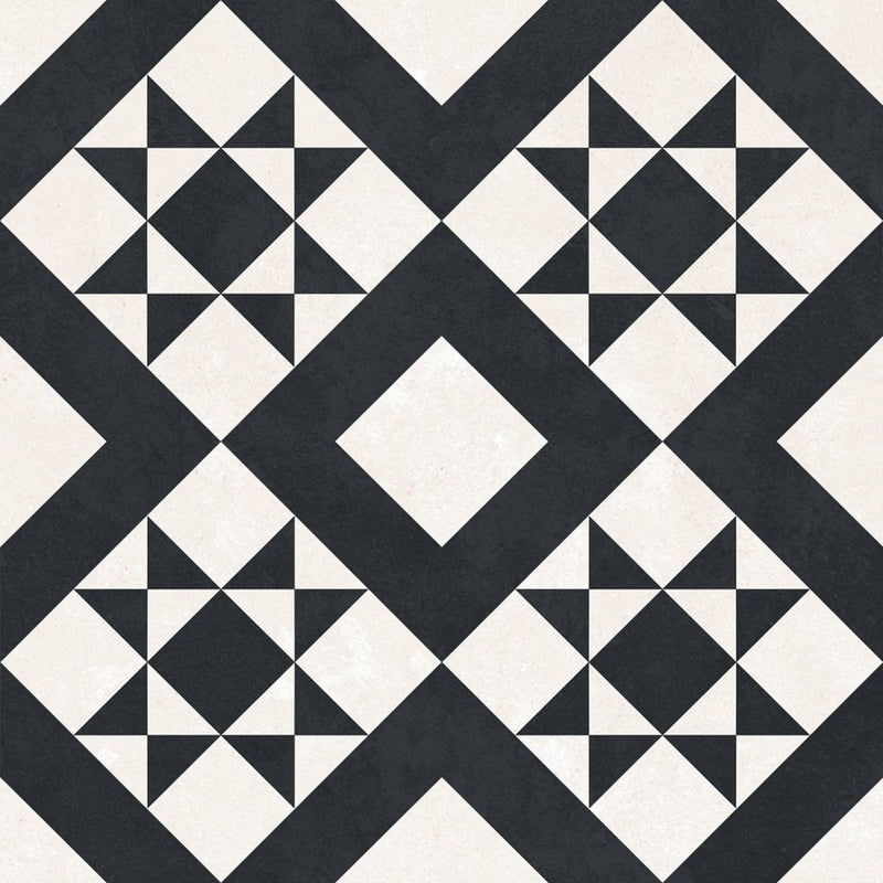 Retro Monochrome Patterned Porcelain Tile 45x45cm Matt | Deluxe Bathrooms