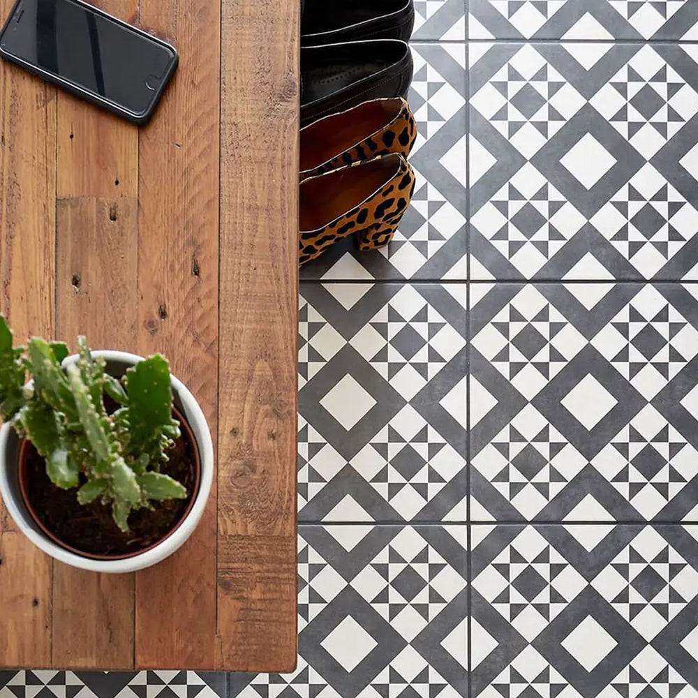 Retro Monochrome Patterned Porcelain Tile 45x45cm Matt | Deluxe Bathrooms