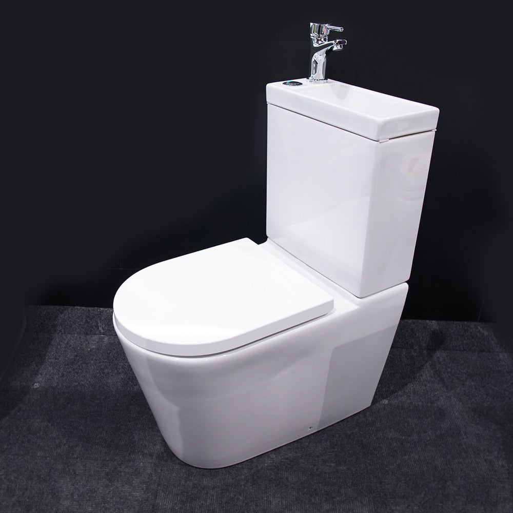 Jordan Rimless Short Projection Toilet With Cistern and Basin with Hot ...